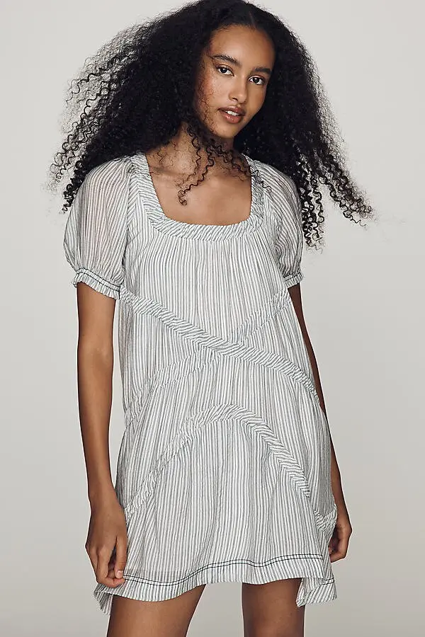 PILCRO Textured Puff-sleeve Mi Dress