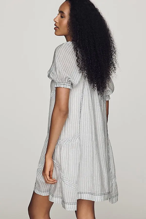 PILCRO Textured Puff-sleeve Mi Dress