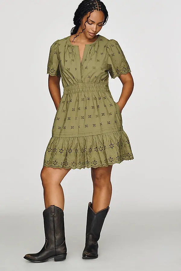 Anthropologie Somerset Smocked Mini Dress - Capulet Olive