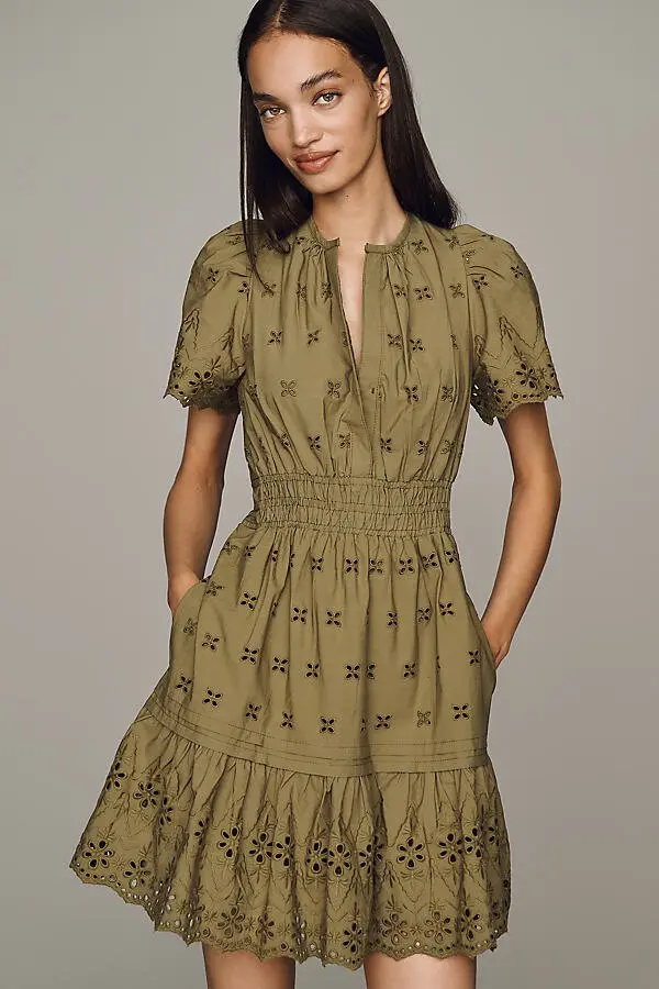 Anthropologie Somerset Smocked Mini Dress