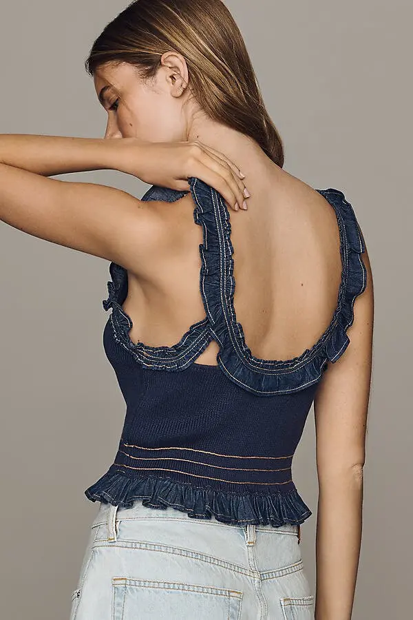 PILCRO Cropped Ruffled Tank Top