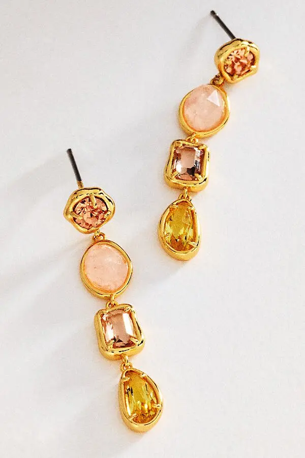 Anthropologie Organic Stone Drop Earrgs - Peach