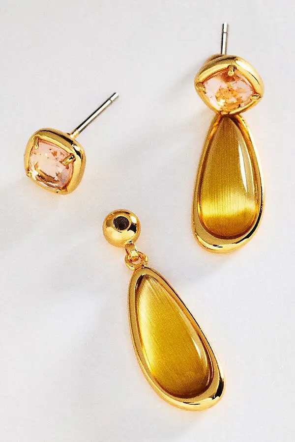 Anthropologie Semi-precious Stone Drop Earrgs - Yellow