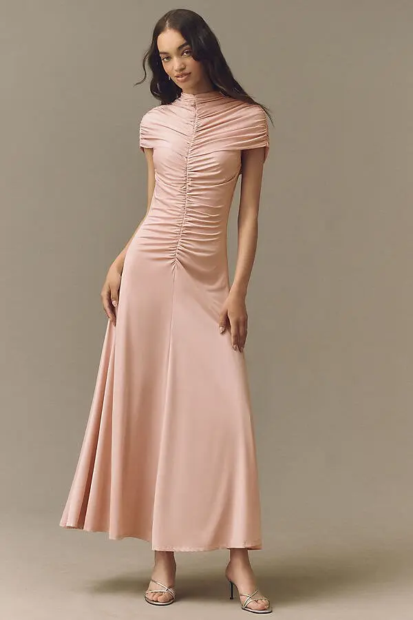 SIEMPRE Micro-cape Jersey Maxi Dress