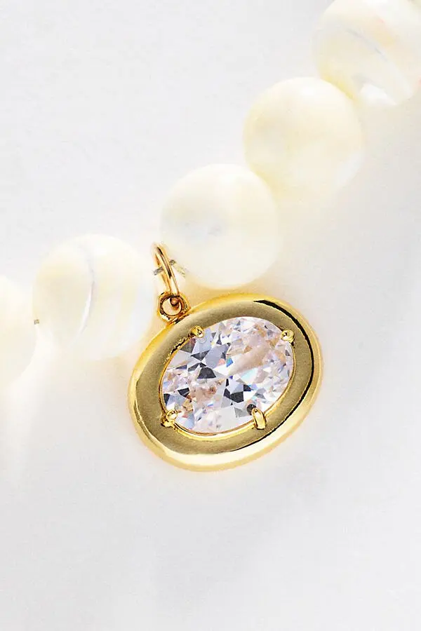 Anthropologie Alv Jewels Beaded Necklace With Mother Of Pearl And Gold-plated Brass