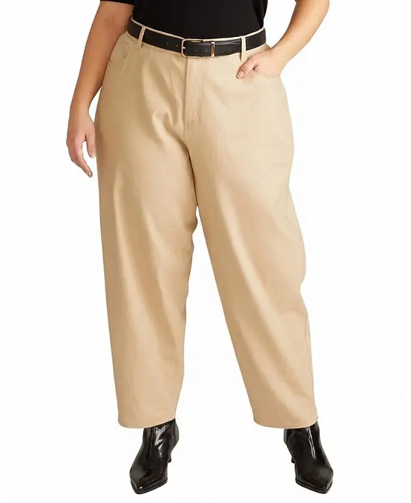 Universal Standard Plus Lou Barrel Leg Linen Pants - Danish Coffee