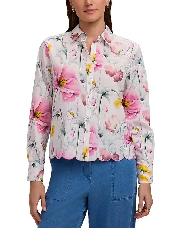 Foxcroft Scarlett Scalloped Hem Shirt - Multi
