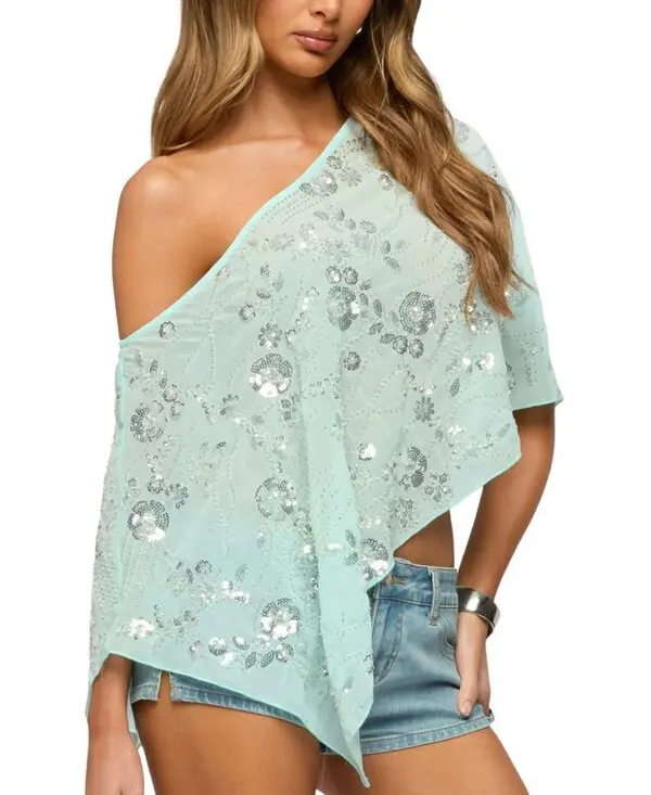 EDIKTED Triana Bead & Sequin Chiffon Poncho