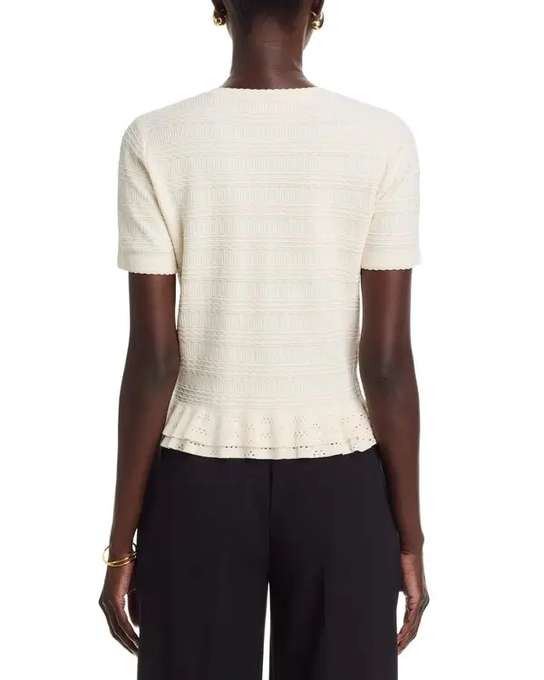 T Tahari Ruffle Hem Cardigan Sweater - Cream
