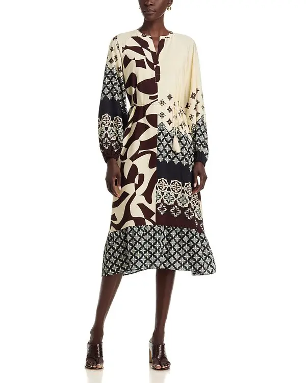 T Tahari Split Neck A Line Dress