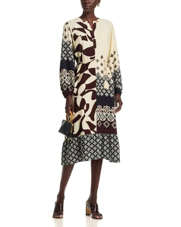 T Tahari Split Neck A Line Dress