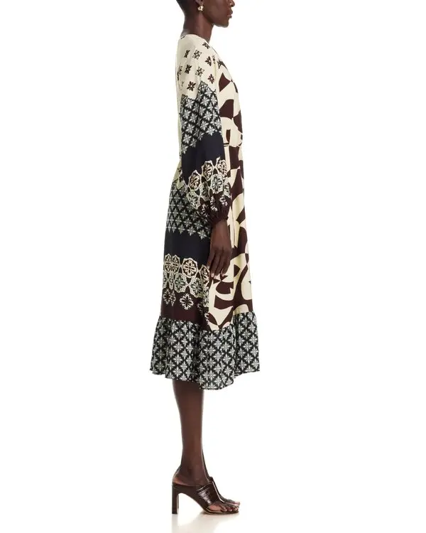T Tahari Split Neck A Line Dress