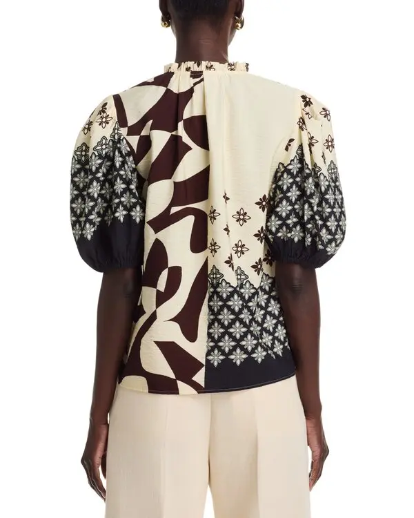 T Tahari Split Neck Puff Sleeve Top