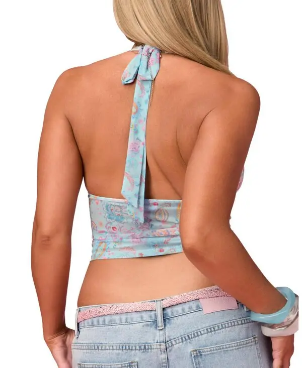 EDIKTED Barbie Fever Paisley Mesh Halter Top