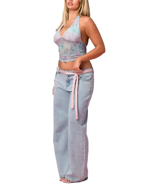 EDIKTED Barbie Fever Paisley Mesh Halter Top