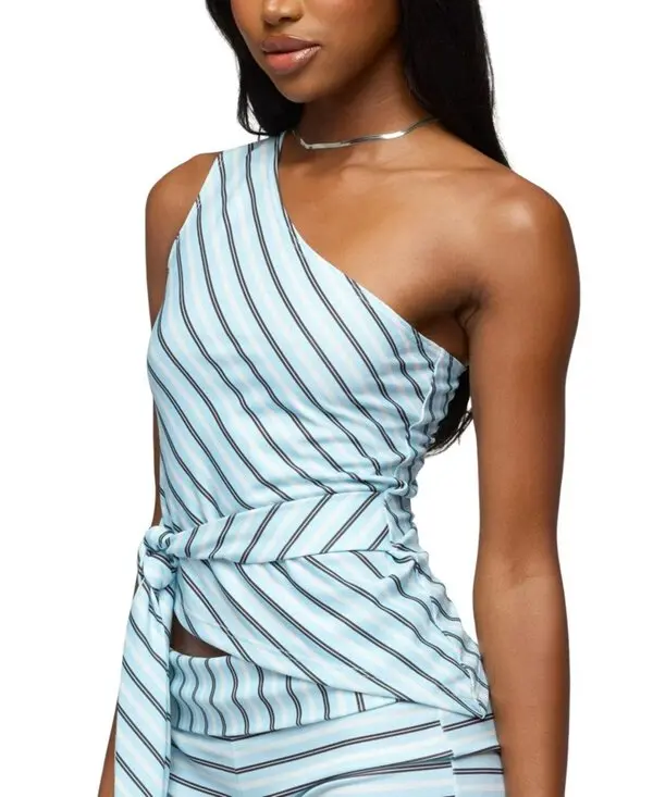 EDIKTED Asymmetrical Striped Top With Tie Detail