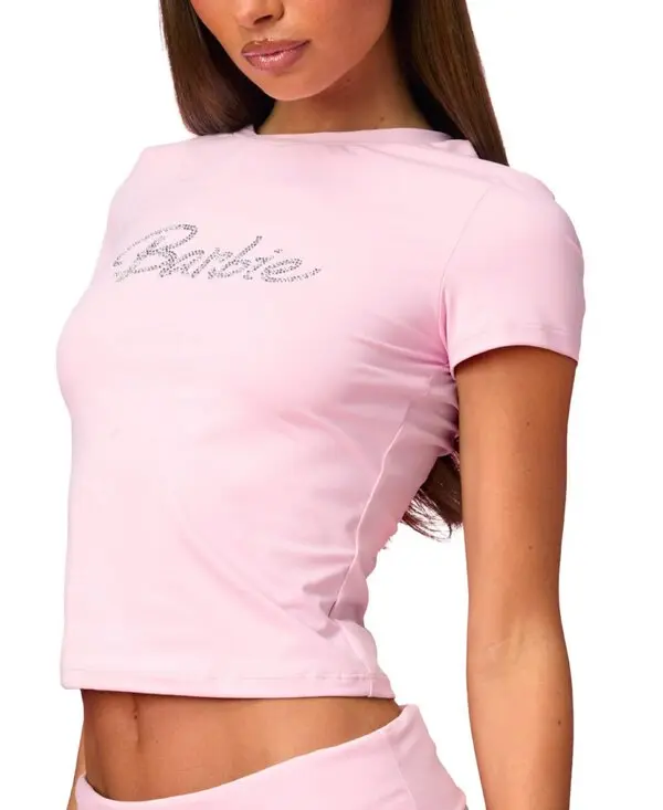 EDIKTED Barbie Rhinestone Embellished T-shirt