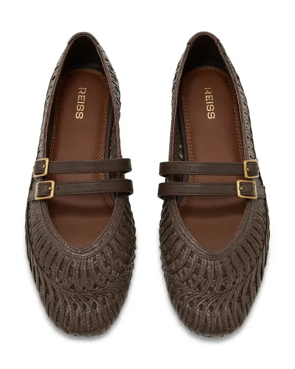 REISS Woven Leather Ballerina Flats With Double Strap Detail