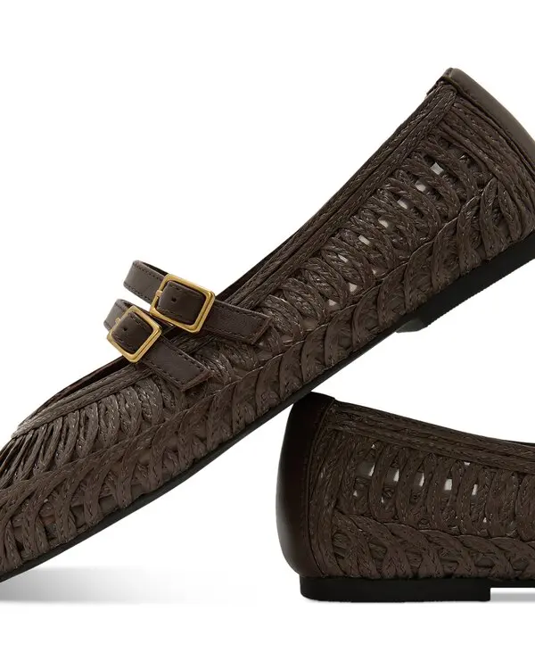 REISS Woven Leather Ballerina Flats With Double Strap Detail