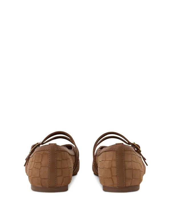 REISS Eliza Croc Embossed Suede Ballet Flats With Buckled Straps