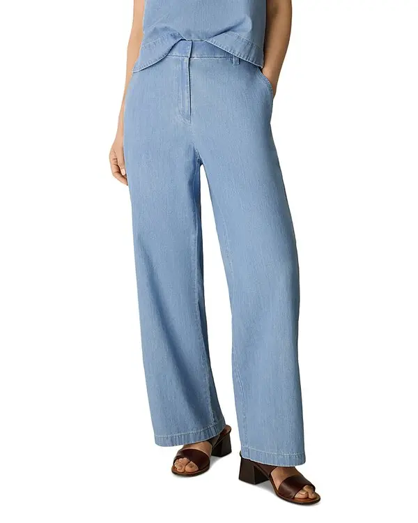Eileen Fisher Lightweight Cotton High Waist Wide Leg Trousers - Light