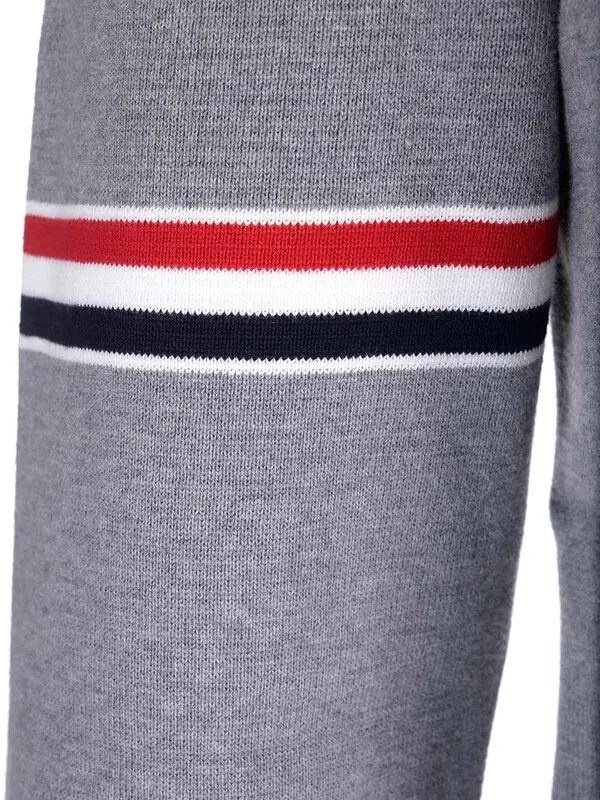 Thom Browne Milano Stitch Crew Neck Sweater With Grosgrain Stripe Detail - Gray