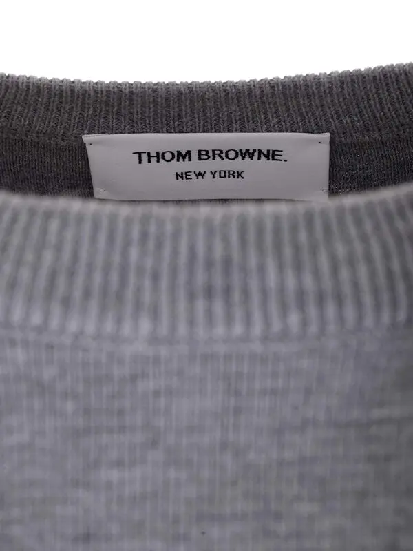 Thom Browne Milano Stitch Crew Neck Sweater With Grosgrain Stripe Detail - Gray