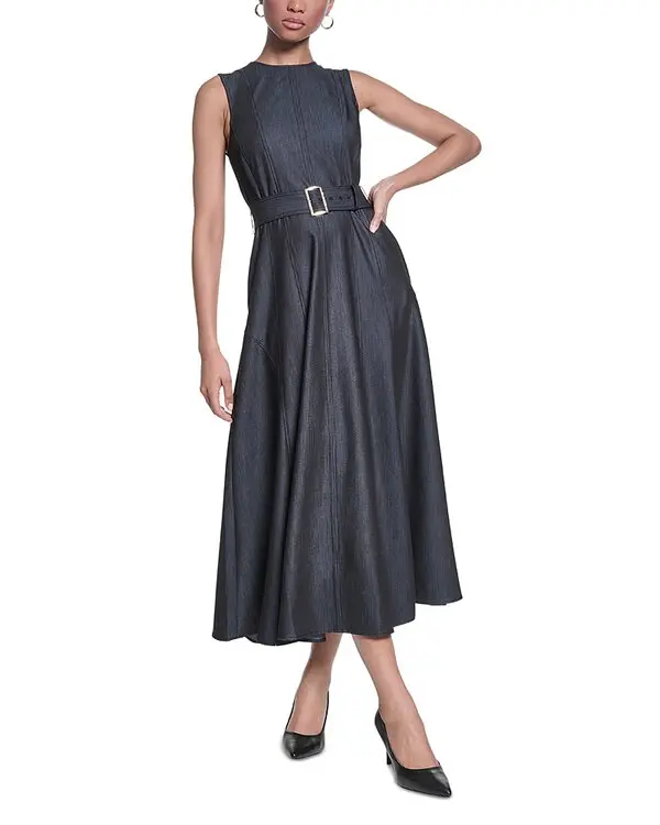 Karl Lagerfeld Paris Sleeveless Belted Denim Midi Dress
