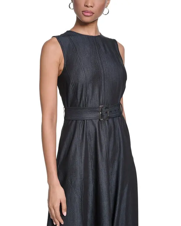 Karl Lagerfeld Paris Sleeveless Belted Denim Midi Dress