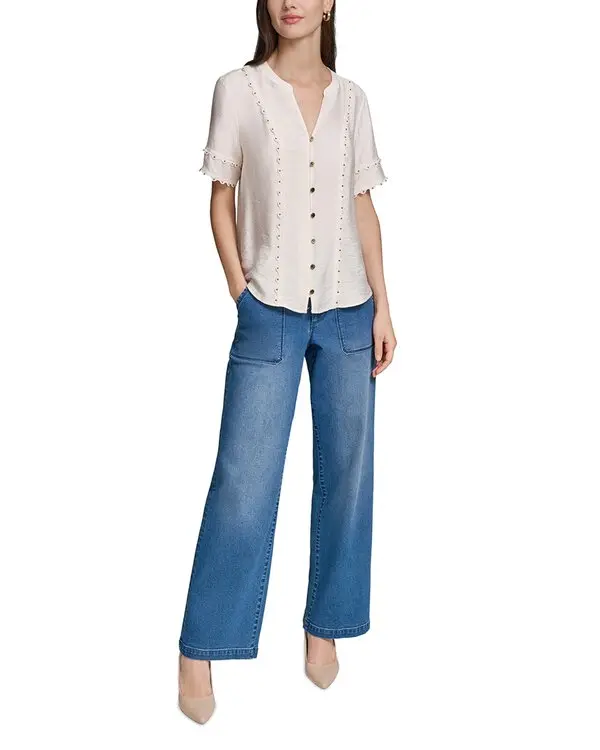 Karl Lagerfeld Paris Gold Tone Nail Head Embellished Top