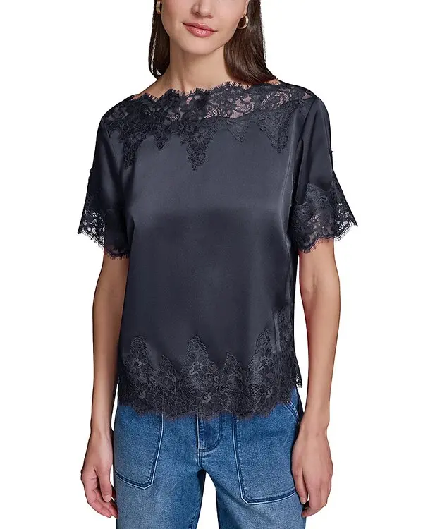 Karl Lagerfeld Paris Silky Lace Trim Top
