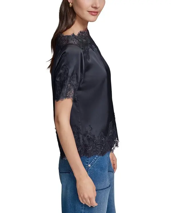 Karl Lagerfeld Paris Silky Lace Trim Top