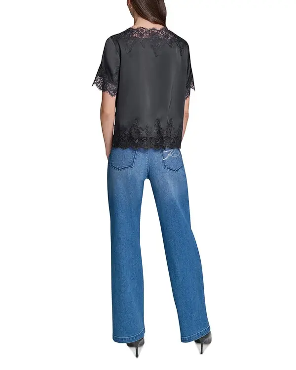 Karl Lagerfeld Paris Silky Lace Trim Top