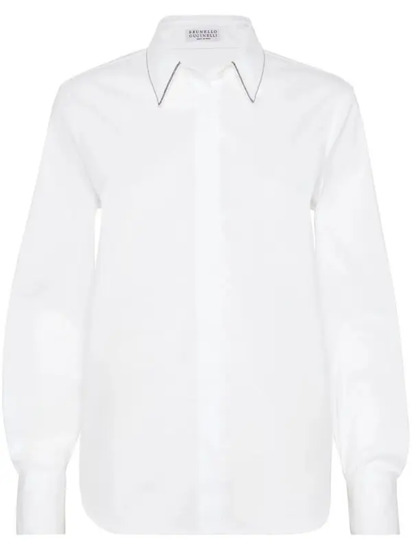 Brunello Cucinelli Cotton Shirt With Monili Trim - Multicolor