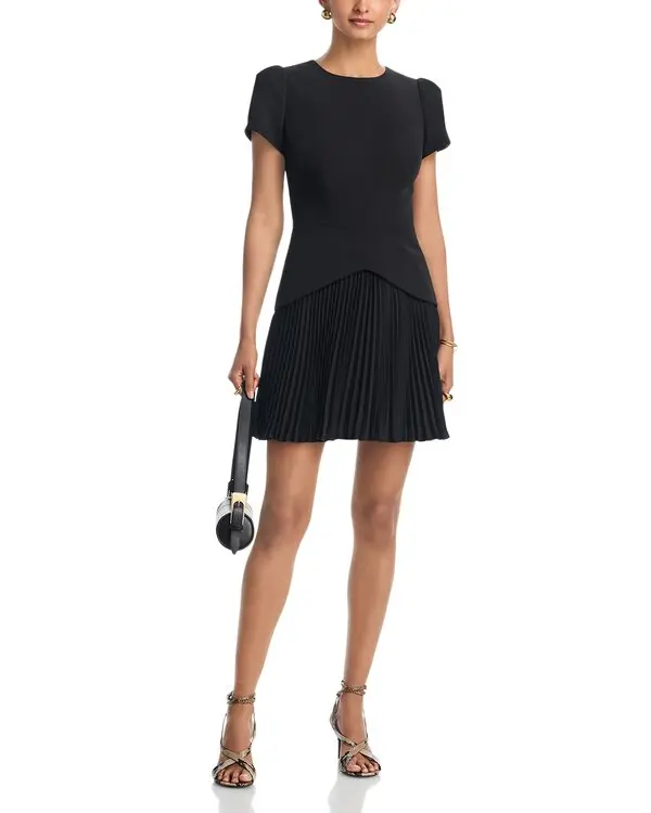 MILLY Haddy Pleated Short Sleeve Mini Dress