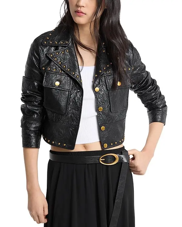 Michael Kors Studded Faux Leather Jacket - Black