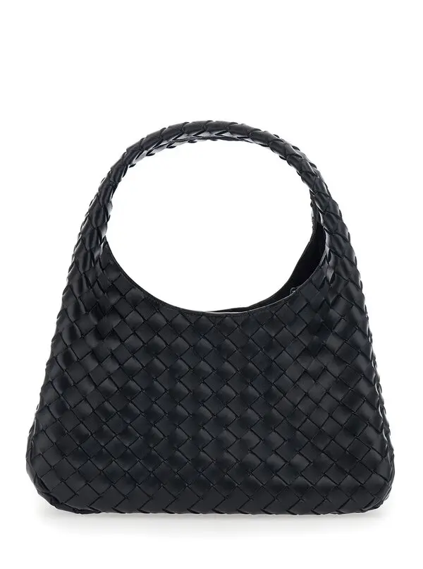 Bottega Veneta Black Leather Shoulder Bag With Intreccio Motif - Multicolor