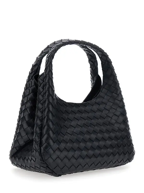 Bottega Veneta Black Leather Shoulder Bag With Intreccio Motif - Multicolor