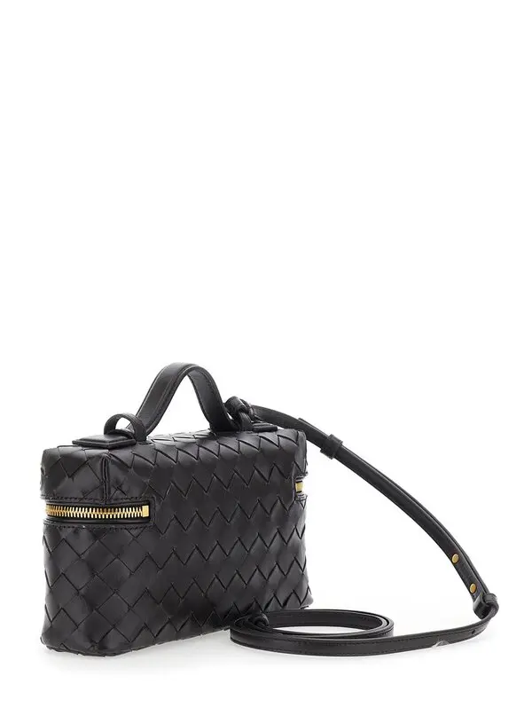 Bottega Veneta Black Suede Intreccio Crossbody Bag - Brown
