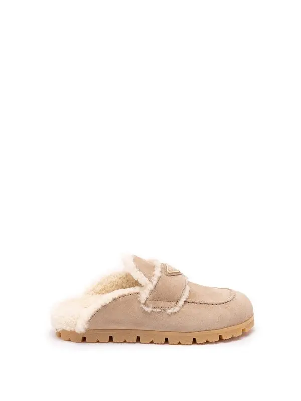 Prada Suede And Shearling Mules
