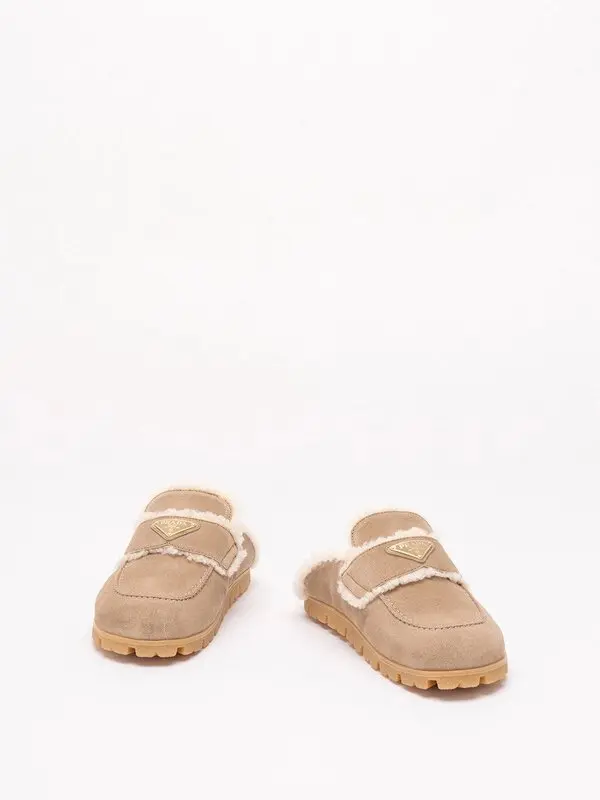 Prada Suede And Shearling Mules