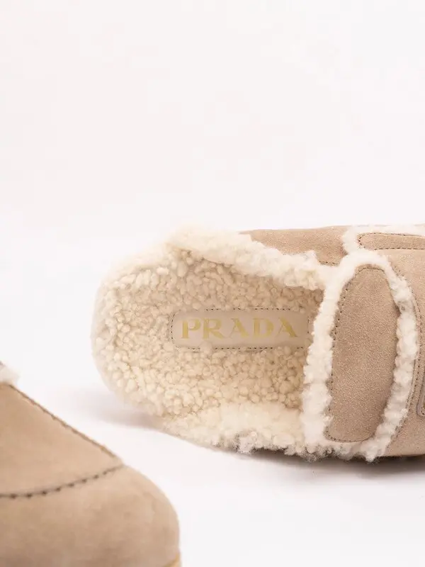 Prada Suede And Shearling Mules