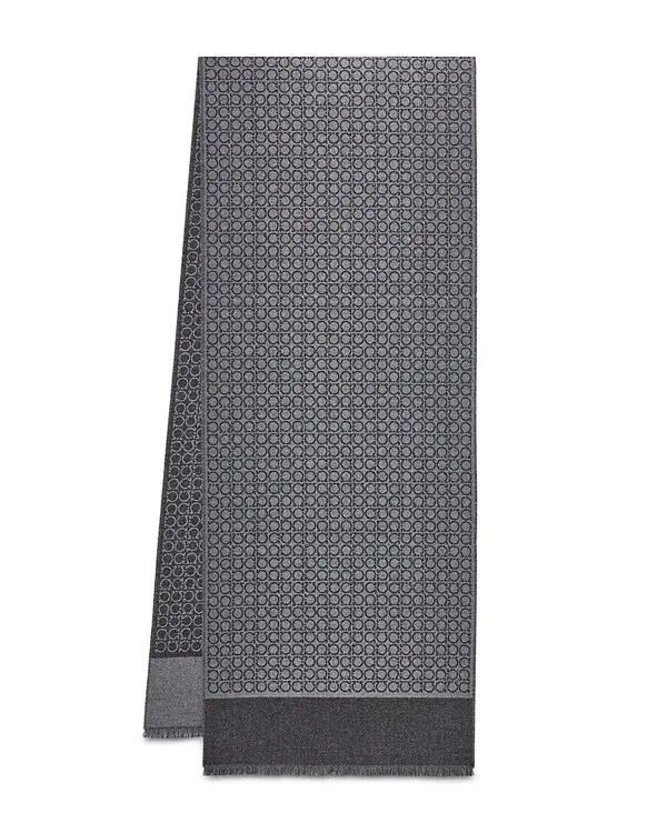 FERRAGAMO Logo Wool Scarf - Grigio