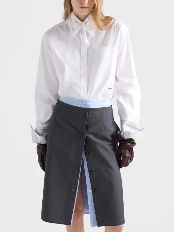 Prada Shirt With Striped Cuffs And Pussy Bow Detail