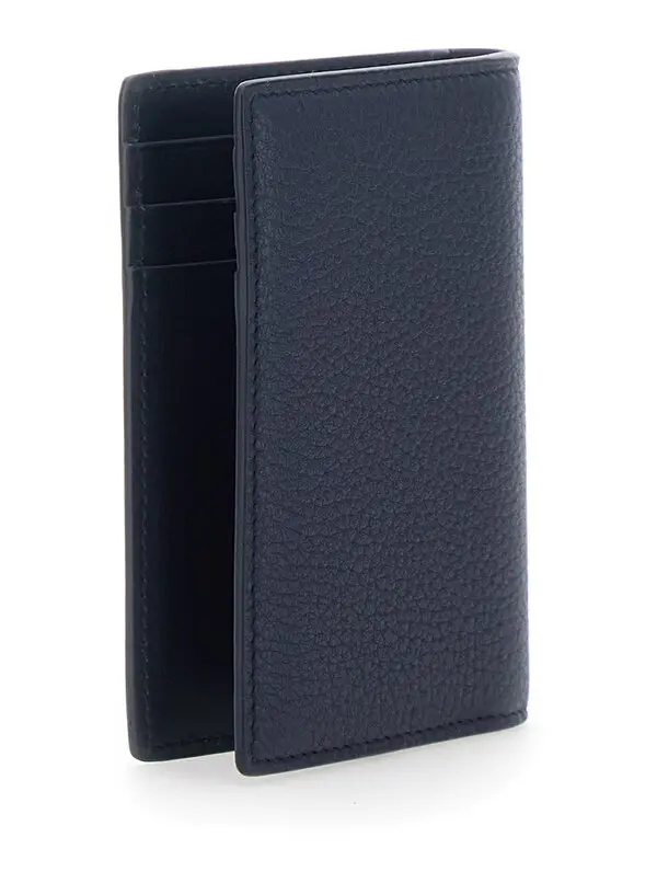 Dolce & Gabbana Blue Cardholder With Logo Plate On The Front In Grained Leather For