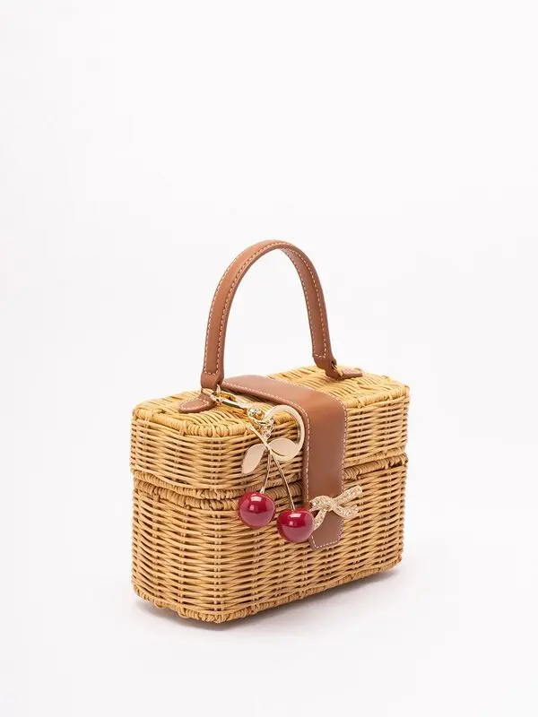 SELF-PORTRAIT Rattan Cherry Charm Mini Basket Bag