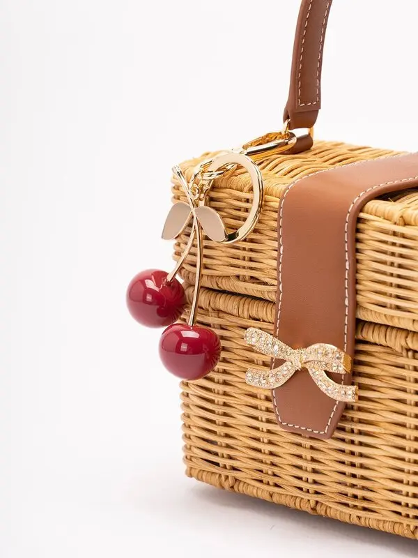 SELF-PORTRAIT Rattan Cherry Charm Mini Basket Bag