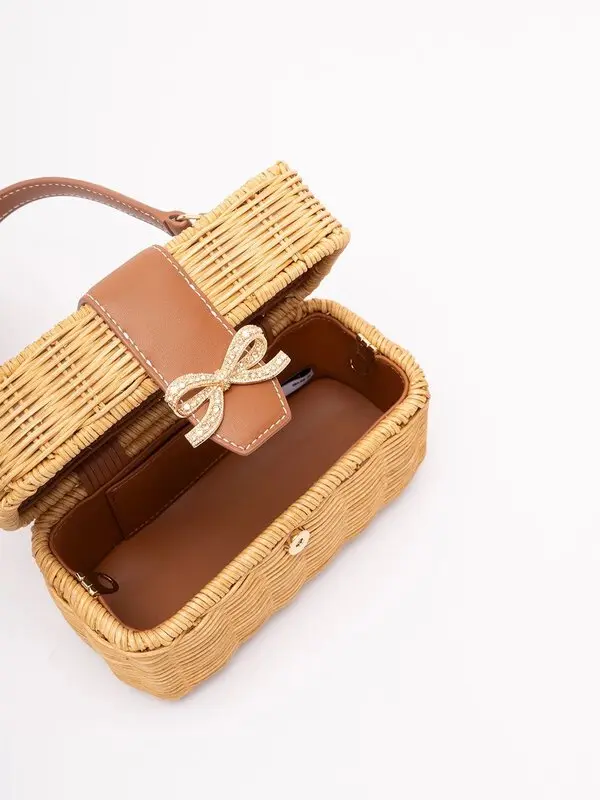 SELF-PORTRAIT Rattan Cherry Charm Mini Basket Bag