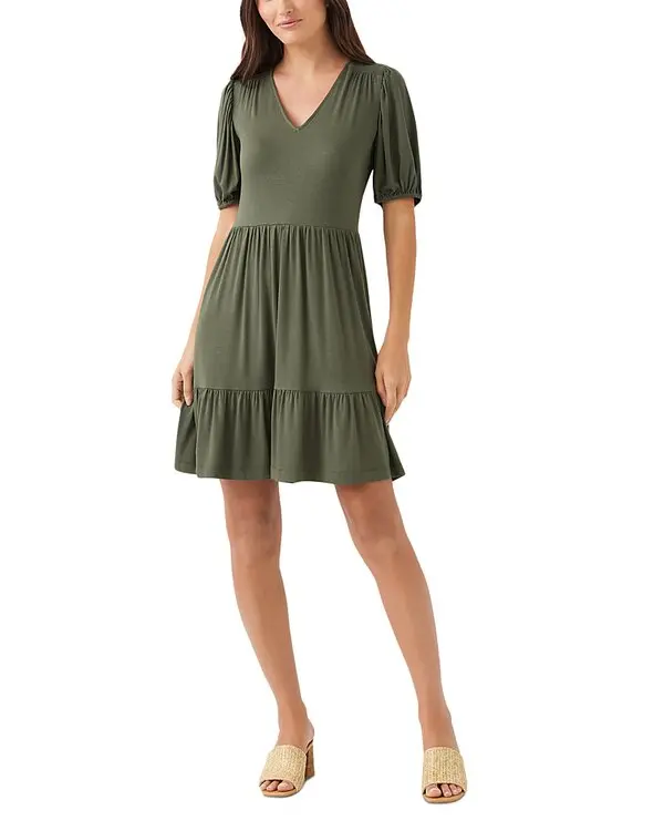 Karen Kane Petite Puff Sleeve Tiered Dress - Olive
