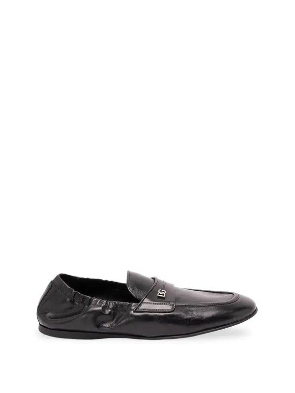 Dolce & Gabbana Black Calf Leather Elastic Back Loafers - Multicolor